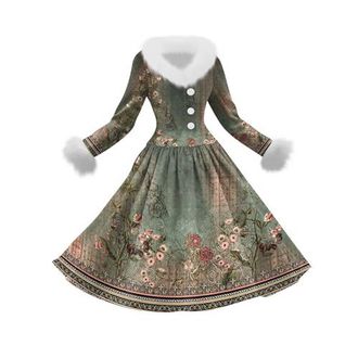 Generic Robe de Noël élégante pour femme - Col en V - Flocon de neige - Motif sapin de Noël - Robe décontractée - Longueur genou, multicolore, XL