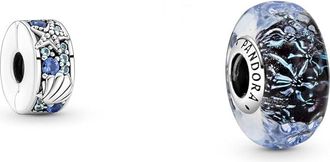 Pandora Moments Tropischer Seestern & Muschel Clip-Charm aus Sterling-Silber mit Cubic Zirkonia, Kompatibel Moments Armbänder, 791678C01 & Welliges dunkelblau