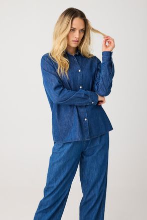 Knowledge Cotton Apparel Damen vegan Denim Shirt Dunkelblau