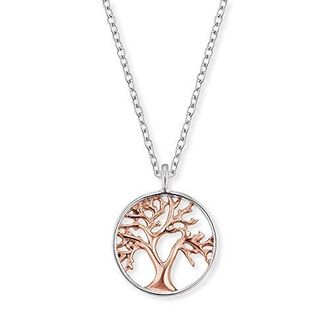 Engelsrufer arbre de vie collier avec pendentif pour femme bicolore Rhodium et Or Rose plaqué argent Sterling 925 longueur 40 cm (15,75) + 4 cm (0,16)