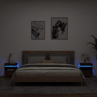 vidaXL Armoires de chevet avec lumi&egrave;res led 2 pcs ch&ecirc;ne marron