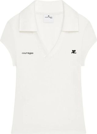 Courr&egrave;ges Femme, Tops, Blanc, Taille: 40 FR Polo &agrave; Manches Courtes Col V