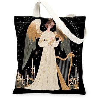 Generic Angel Sacs fourre-tout en toile, motif harpe vintage, sacs d&eacute;picerie, sacs d&eacute;picerie r&eacute;utilisables, chics de vacances, lavables en toile pour voyage B