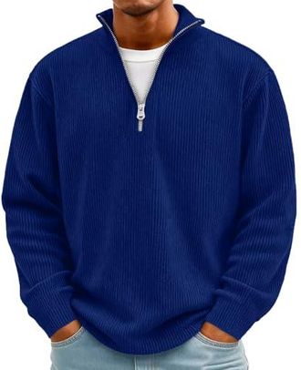 Generic Pull pour homme avec demi-fermeture &eacute;clair sans capuche en velours c&ocirc;tel&eacute; d&eacute;contract&eacute; &agrave; col montant T-shirt &agrave; manches longues confortable Pull de trav