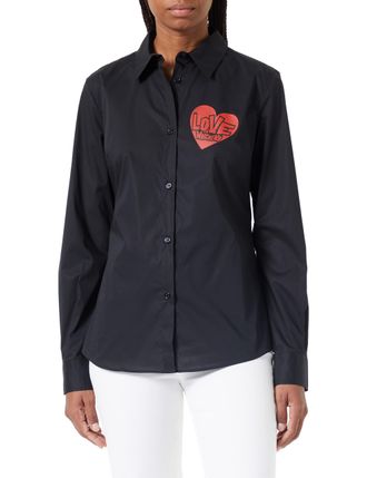Love Moschino Damen Slim Fit Long Sleeves with Red Heart Print. Shirt, Schwarz, 44 EU