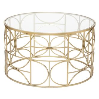 Atmosphera Atmosphera - Runder Couchtisch, Gold - Durchmesser 71 x H&ouml;he 41 cm - Tischplatte aus geh&auml;rtetem Glas, Eisengestell - F&uuml;r Wohnzimmer und Schlafzimmer