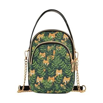 Mnsruu Petit sac &agrave; bandouli&egrave;re en cuir pour femme Motif feuille verte