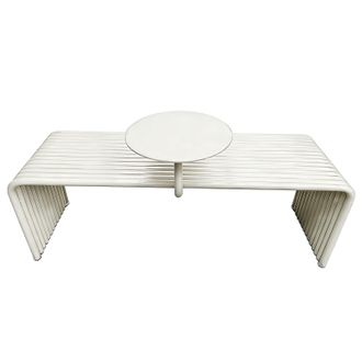 Generic Gartenbank Metall Ohne Lehne mit Kleiner Beistelltisch Moderne Parkbank Balkonbank 120cm f&uuml;r Gastronomie Wartebereiche H&ouml;fe B&uuml;ros, Sitzbank Bis 500kg 