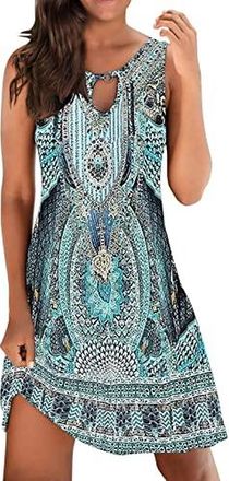 Generic WVONIF Robe Femme Ete 2023 Rockabilly Vintage Robe Femme Fluide Courte Simple Mode Boh&egrave;Me Cocktail Ronde Ceremonie Robe Droite Fluide Elegante Robe Lo