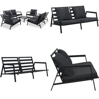 vidaXL 5-tlg. Garten-Lounge-Set mit Auflagen Aluminium Dunkelgrau - Alu-Gartenm&ouml;bel - Gartenloungeseset - Outdoor M&ouml;bel - Garten Sofa - Rattan Gartenm&ouml;bel