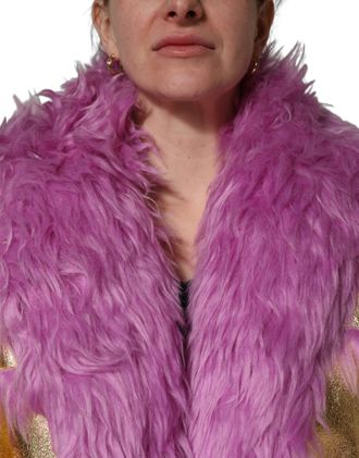 Dolce & Gabbana Womens Pink Plush Faux Fur Gold Leather Coat Jacket Modacrylic Acrylic Polyester Clothing