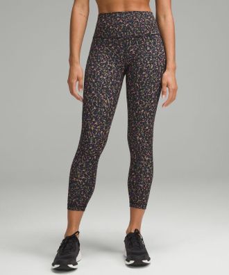 lululemon Wunder Train Crop Leggings mit hohem Bund f&uuml;r Frauen - 58 cm - Gr&ouml;&szlig;e 0 in Fluctuate Micro Pink Multi