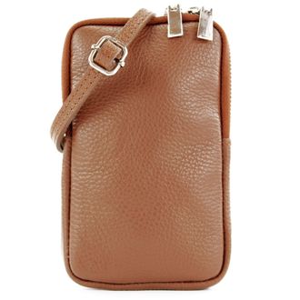 modamoda.de T197 Damen Leder Handytasche 6,7 Zoll Umh&auml;ngetasche handmade in Italy, Farbe:Schokobraun