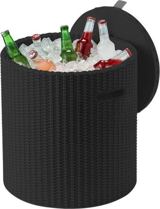 Keter Table basse glaci&egrave;re Keter Cool Stool 39 L r&eacute;sine imitation rotin gris anthracite, table ext&eacute;rieur isotherme (230905)
