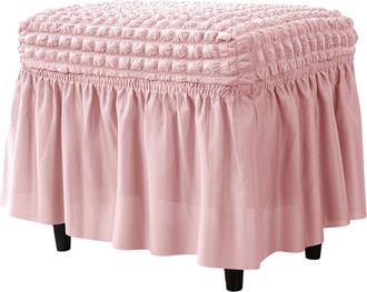Generic Ottomanen-Bezug für Wohnzimmer, Ottomane, Schonbezug, dehnbar, elastisch, Hocker, Möbelschutz mit Rock (Rosa, 61 - 99 cm)