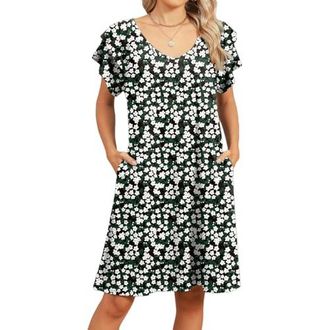 Generic Robe midi &agrave; col en V pour femme, coupe ample, coupe ample, pour les vacances d&eacute;t&eacute;, Motif A, XXL