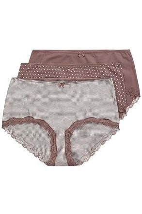 Ulla Popken 3 pièces, Hipster à Pois et à Rayures Slips, Marron, 62-64 Femmes
