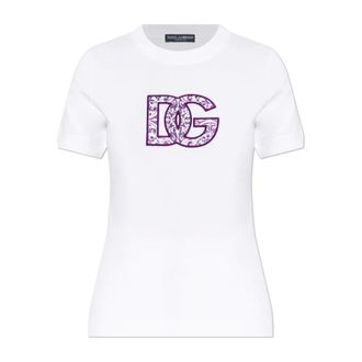 Dolce & Gabbana Femme, Tops, Blanc, Taille: 36 FR T-shirt avec logo