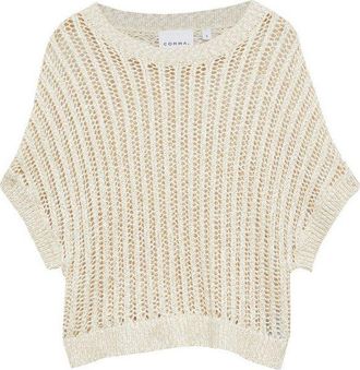 Comma Kurzarmpullover Strickpullover Lockeres Strick-Shirt mit Pailletten