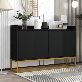 Generic Sideboard Anrichte 120 cm Schwarz K&uuml;chenschrank mit Druck&ouml;ffnung grifflos R&uuml;ckprallvorrichtung Vorratsschrank in Modern Holzwerkstoff Metallrahmen Des