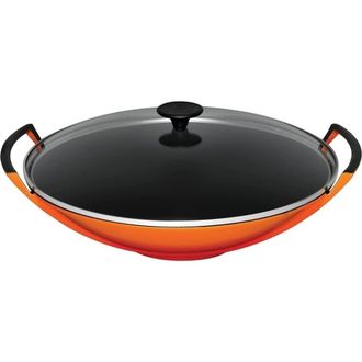 LE CREUSET Le Creuset Gusseisen-Wok mit Glasdeckel, Ø 36 cm, 4,5 L, Ofenrot, 25304360900460