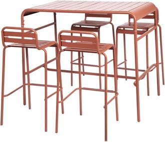 Sweeek Table haute de jardin acier + 4 assises AMELIA terracotta. 4 chaises hautes en acier. 120 x 70cm x 95cm