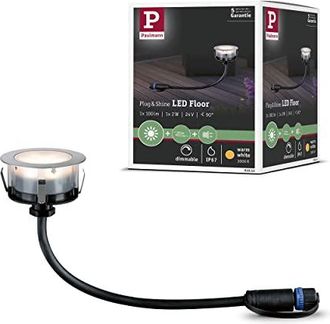 Paulmann 93953 Outdoor Plug&Shine Encastr&eacute;s Sol LED 1W, IP65, 3000K, 24V, 70mm, Argent inoxydable, Plastique