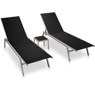 vidaXL Vidaxl - Chaises longues lot de 2 avec table acier et textil&egrave;ne noir