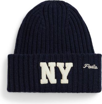 Ralph Lauren Waschbare Strickmütze aus Wolle mit Stickereien in