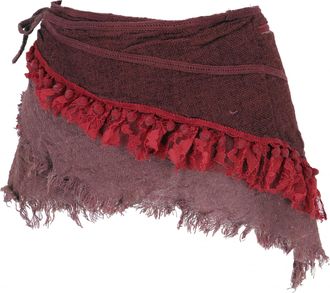 Guru Shop Goa Cacheur mit Spitze, Minirock, Wickelrock Gürtel - Rot, Damen, Baumwolle, Size:L