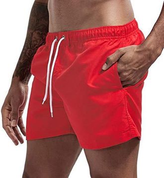 Onsoyours Maillot de Bain pour Homme Swim Short Sport Trunks Boxer Shorts Pantalon Court de Sport Plage Loisir Cordon de Serrage Rapide Ajustable Rot M