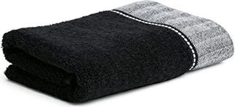 Möve Brooklyn Handtuch Uni mit Fischgratbordüre 50 x 100 cm aus 85 % Baumwolle / 10 % Viskose aus Bambus-Zellstoff / 5 % Leinen, black