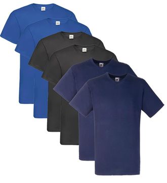 Fruit Of The Loom Herren- V-Neck T-Shirt M L XL XXL 3XL 4XL 5XL Farbsets, 2Royal 2Schwarz 2Navy (6 Pack) + 1 HL Kauf Notizblock, XXL (6er Pack)