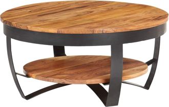 tidyard Couchtisch mit Ablageboden Industriestil Beistelltisch Wohnzimmertisch Kaffeetisch 65x65x32 cm Massivholz Akazie