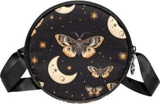 Generic Sac &agrave; bandouli&egrave;re rond pour femme, motif papillons et papillons de nuit, petit sac &agrave; bandouli&egrave;re avec fermeture &eacute;clair, bretelles r&eacute;glables, sac &agrave; mai