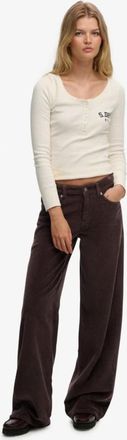 Superdry Pantalon baggy &agrave; taille mi-haute en velours c&ocirc;tel&eacute; - Marron ch&ecirc;ne fonc&eacute;-Brown
