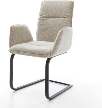 DELIFE Freischwinger Vinja-Flex Webstoff Soft Beige Freischwinger flach Schwarz, Esszimmerst&uuml;hle