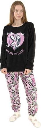 Disney L&Eacute;trange No&euml;l de Monsieur Jack : Ensemble pyjama femme noir et rose &agrave; manches longues et jambes longues Jack Skellington et Sally | Pyjama polaire dou