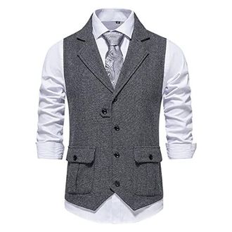 Generic Gilet en tweed pour homme - Gilet de costume d&eacute;contract&eacute; pour homme avec simple boutonnage - Costume moderne - Gilet &eacute;l&eacute;gant - Gilet de travail l&eacute;ger 
