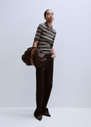 Mango Pull-over maille c&ocirc;tel&eacute;e rayures gris chin&eacute; moyen - Femme - XS - MANGO