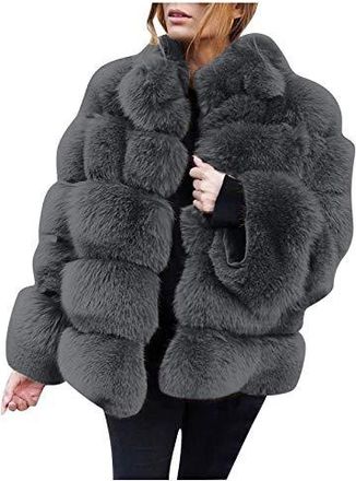 FNKDOR Moelleux en Fausse Fourrure pour Femmes Hiver Chaud &Eacute;pais Veste &agrave; Capuche Solide Peluche Blouson(X Gris,3XL=FR(44))