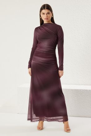 Trendyol Modest Damen Lila Abstrakt Maxi Lang Abend / Alltag A-Linie Modest Kleider