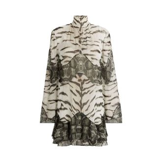 Roberto Cavalli Femme, Robes, Multicolore, Taille: 34 FR Mini-robe en soie &agrave; imprim&eacute; m&eacute;lang&eacute;