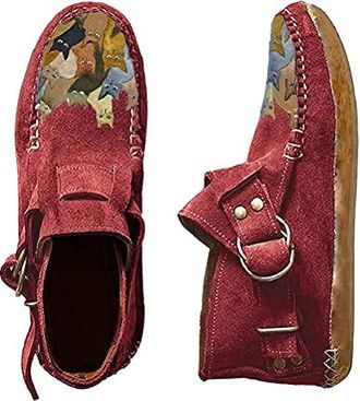 Minetom Femmes Loafers Imprimé Chat Mocassins Bateau Plates Chaussures Conduite Marche Loisirs Boucle Chaussures A Rouge 36 EU