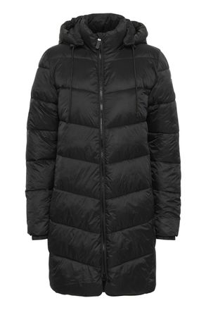 Kaffe Damen Womens Puffer Coat High Collar Hooded Mid-Thigh Length Zipper Regular Fit Mantel, Black Deep, 40