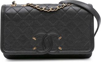 Chanel sac à bandoulière médium Caviar Flap (2016-2018) - Noir