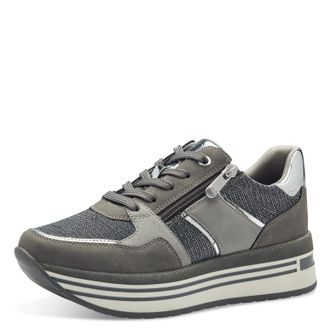 Marco Tozzi Damen Plateau Sneaker mit Schn&uuml;rsenkeln Freizeit, Grau (Dk.Grey Comb), 38 EU