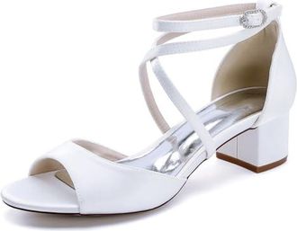 Generic Chaussures De Mariage Femmes Mode D&Eacute;t&eacute; Chunky Heels Sandales Mari&eacute;e Talons Bas Open Toe Dress F&ecirc;te High Heels 4.5Cm,Blanc,41 EU