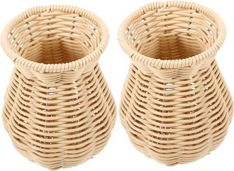 Aboofan 2 St&uuml;ck Teiliges Handgewebtes Kunststoff-blumenvasen- Rustikaler Flechtkorb-Stil Vintage Dekorative Pflanzgef&auml;&szlig;e f&uuml;r Wohnzimmer Schlafzimmer B&uuml;ro und 