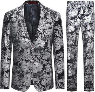 AlltheMen Costume Hommes 2 Pcs De Mariage Party Smokings Costumes Tuxedo Blazer Pantalon Argenté XL